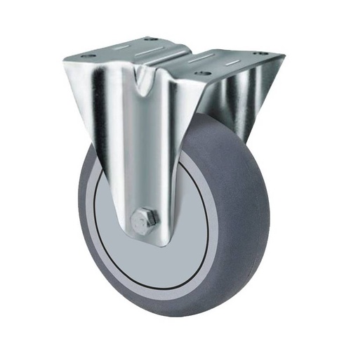 100kg Rated Grey Rubber Castor - 100mm - Fixed - Teamstar Castors